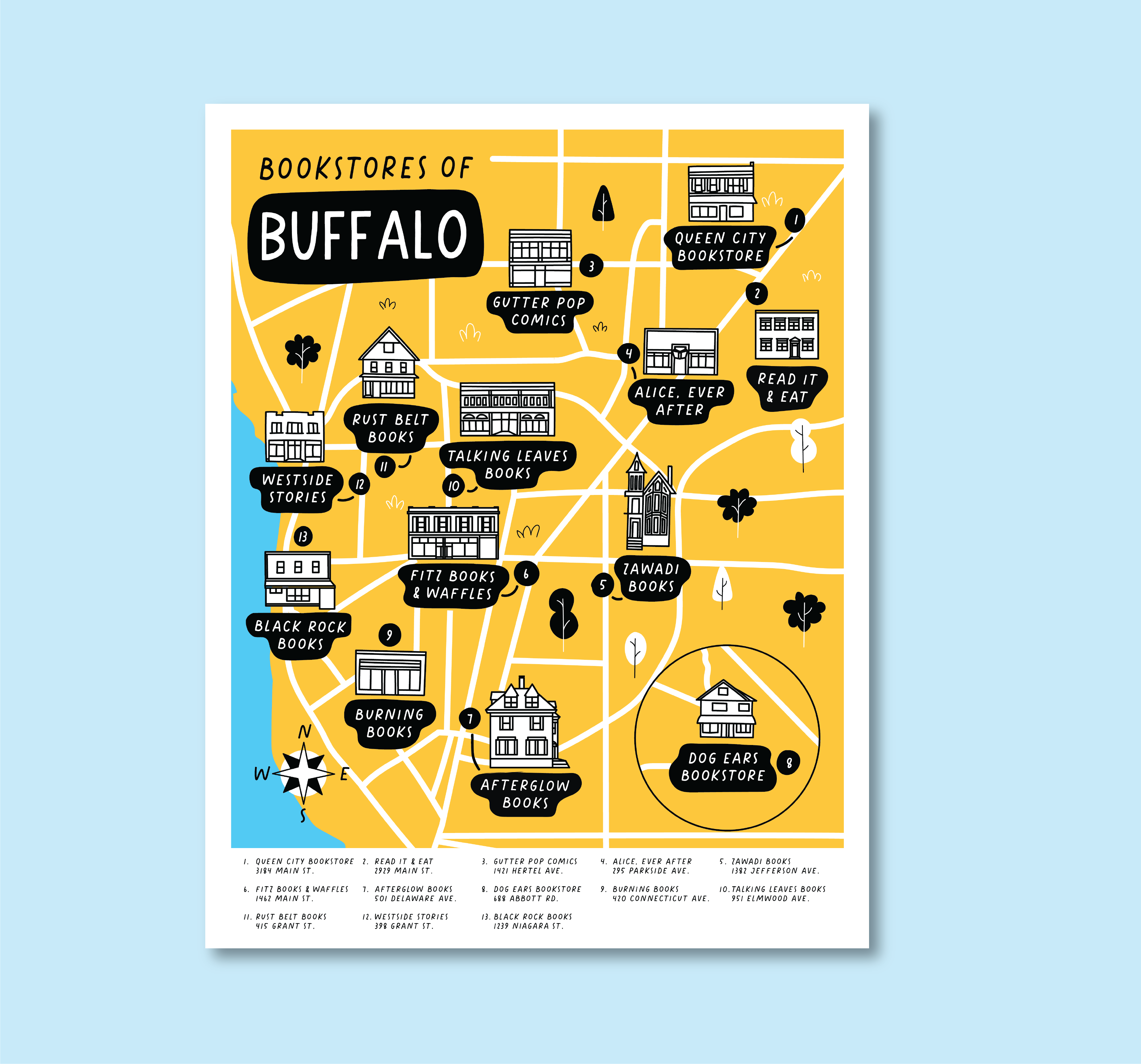 Bookstores of Buffalo Map – Tiny Buffalo Designs Co.